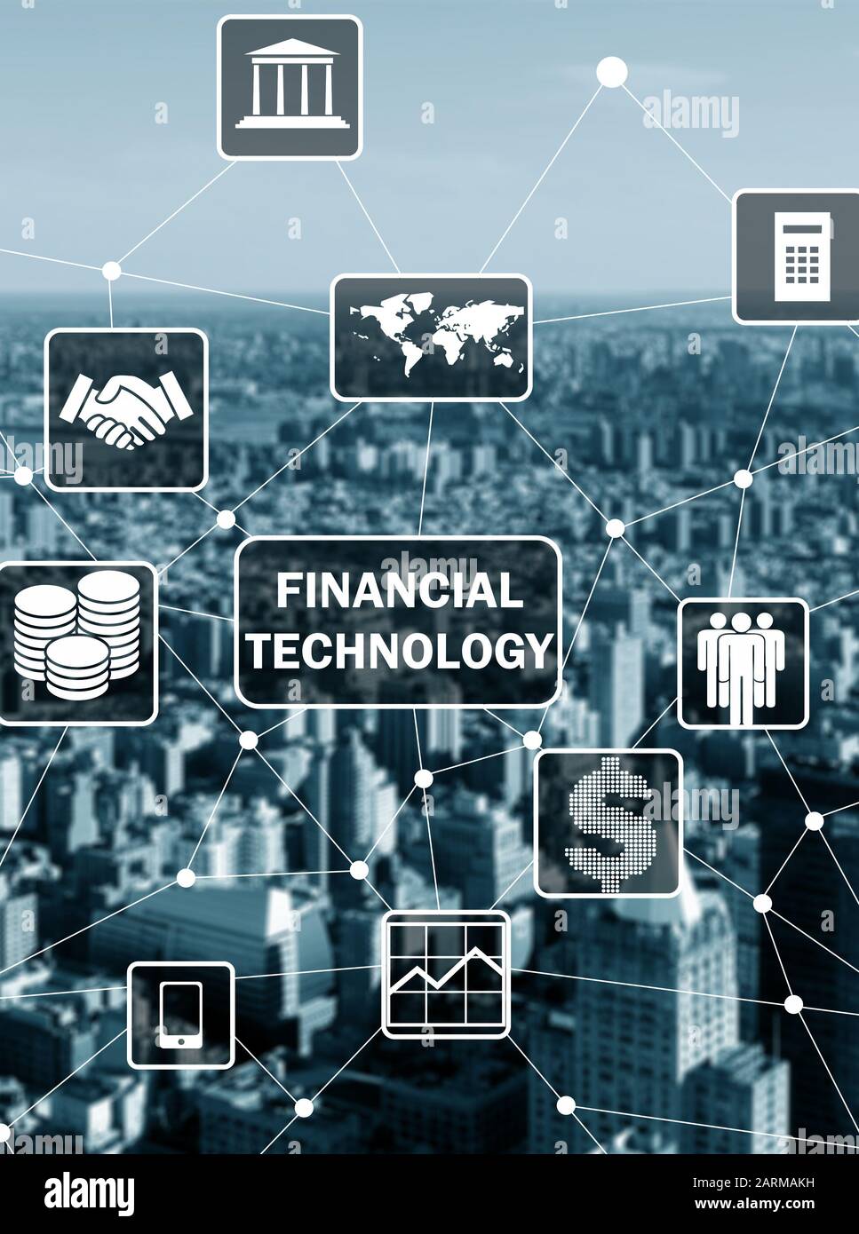 The smart city concept with fintech financial technology concept Stock ...
