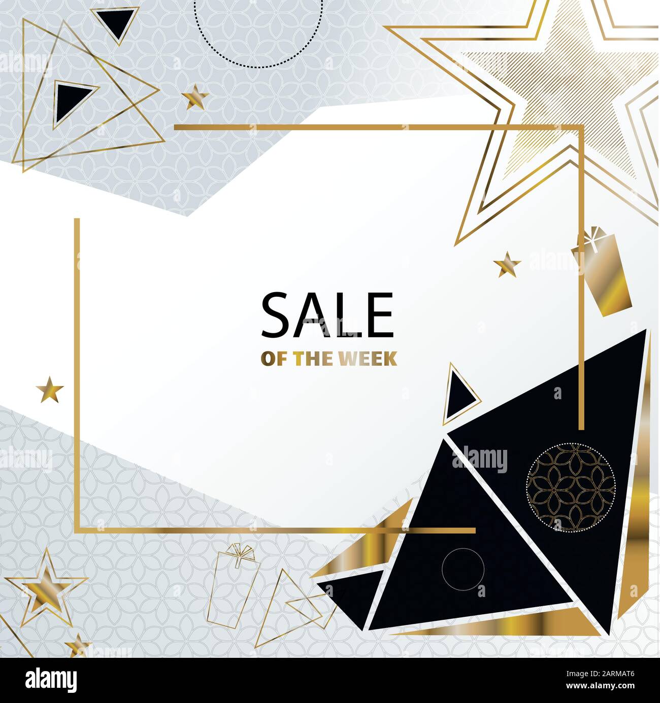 Official white square banner with gold black triangles, line . Business ...