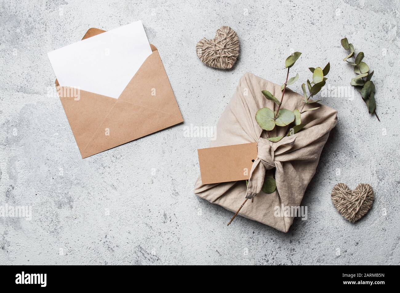 Zero waste Valentine's Day concept and mock up. Eco-friendly gift cloth ...