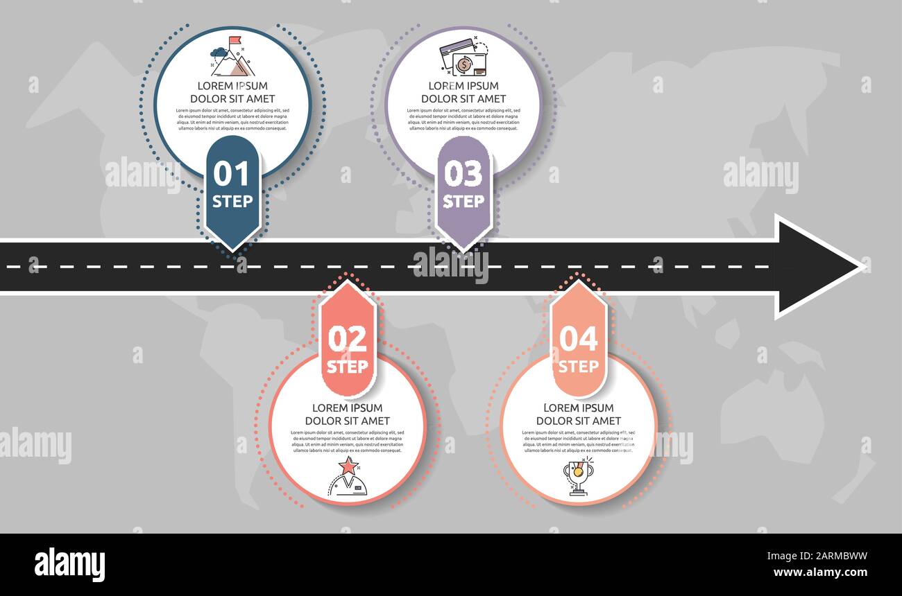 Modern road infographic template with circles. Business concept with 4 ...