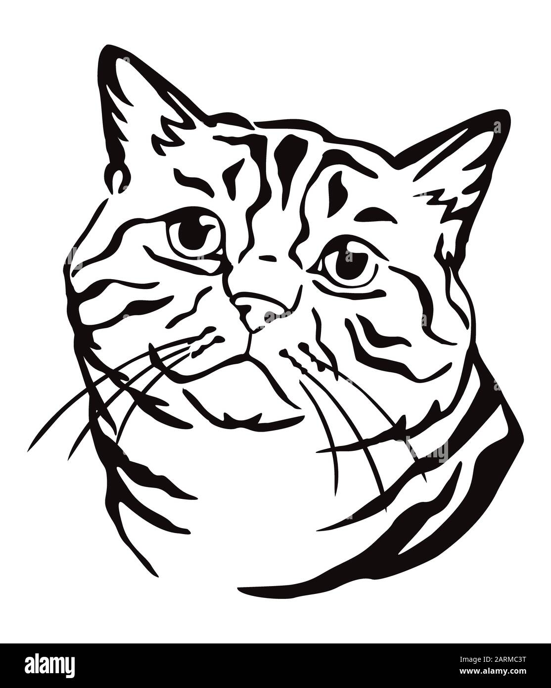Decorative portrait of British Cat, contour vector illustration in ...