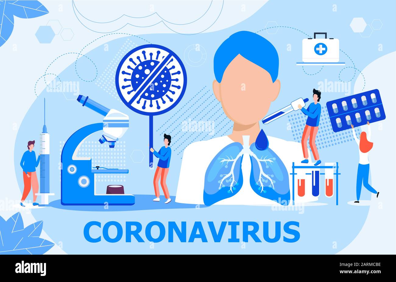 Coronavirus concept vector for landing page, banner, poster. Tiny ...