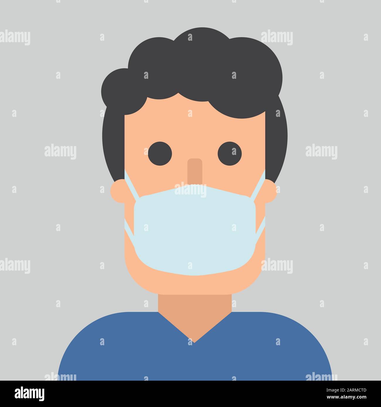 Man in mask, flat character in breathing mask. Air pollution. Bacterias ...