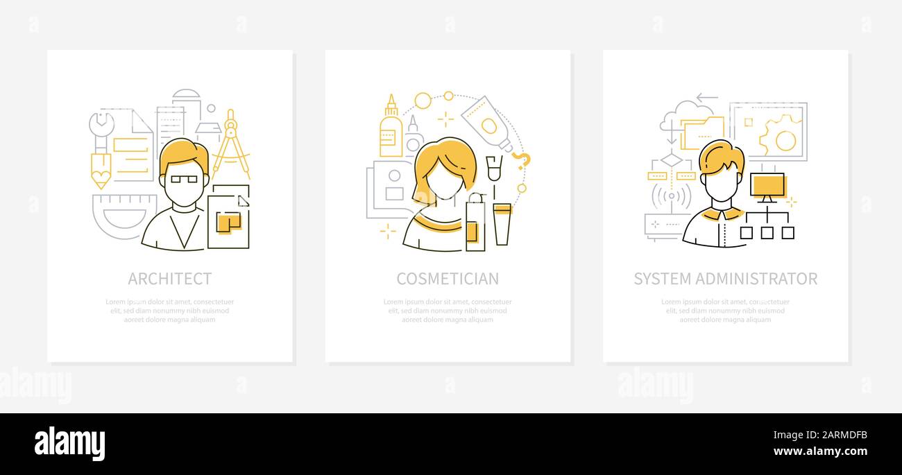 Different professions - line design style banners set Stock Vector ...