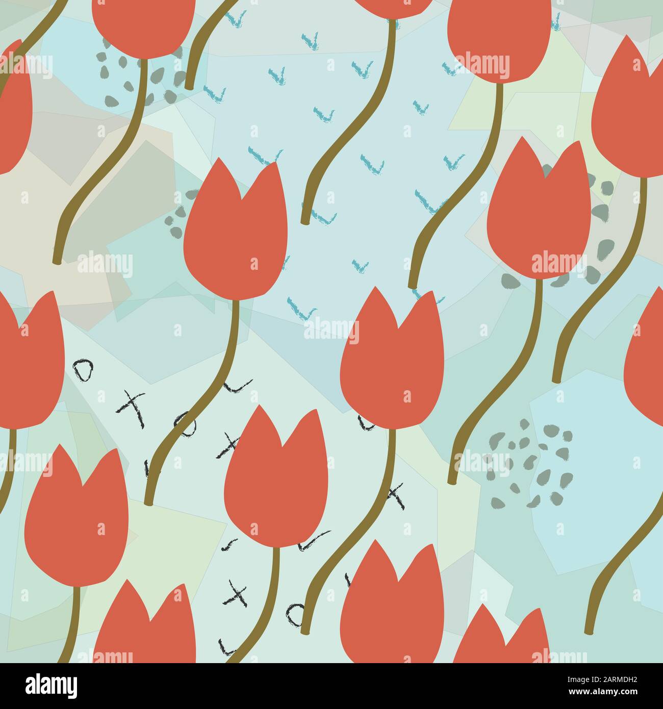 Seamless Pattern with Hand Drawn Flowers. Scandinavian Style. Vector ...
