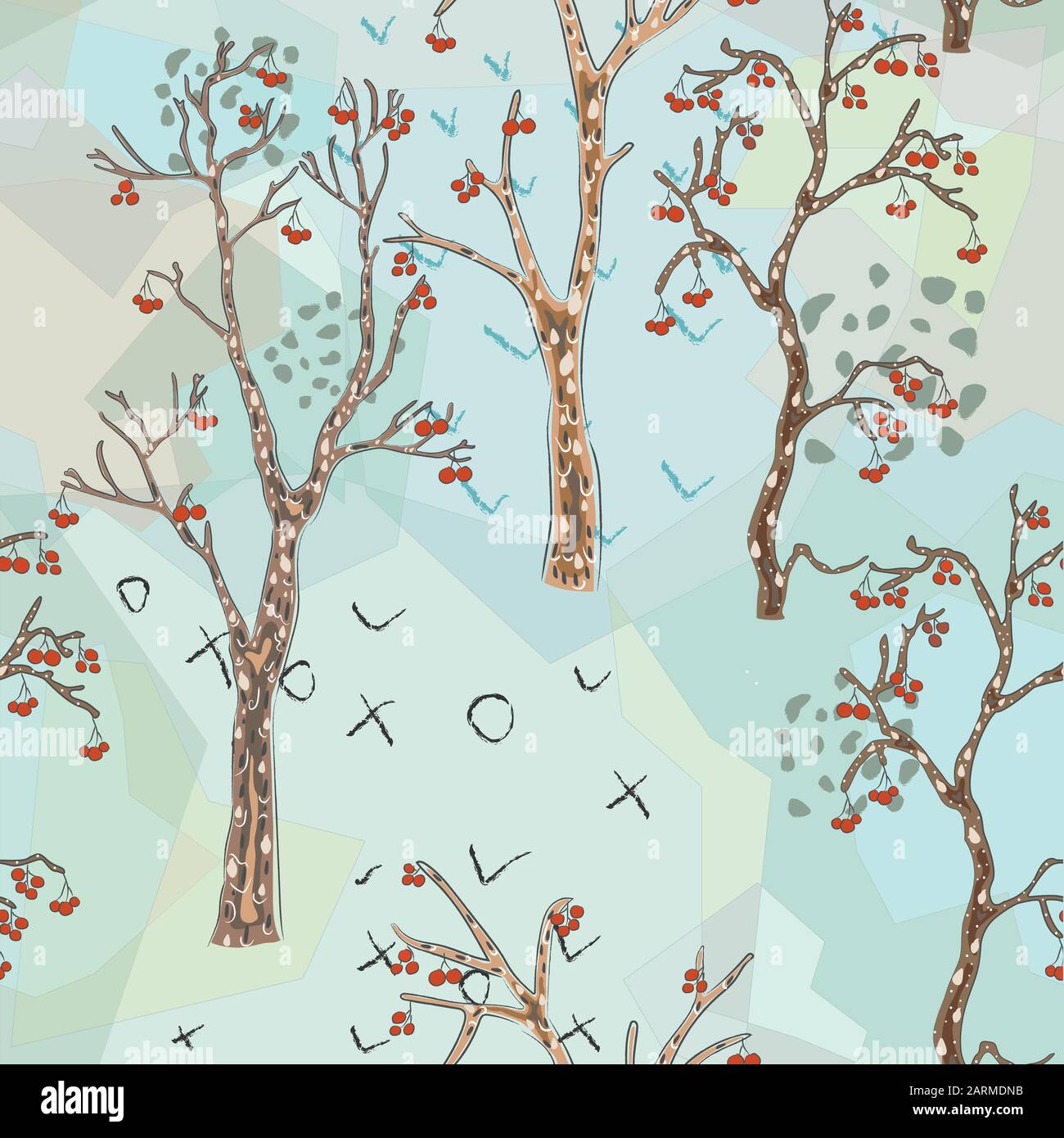 Seamless Hand Drawn Design with Trees. Bright Scandinavian Style Stock ...