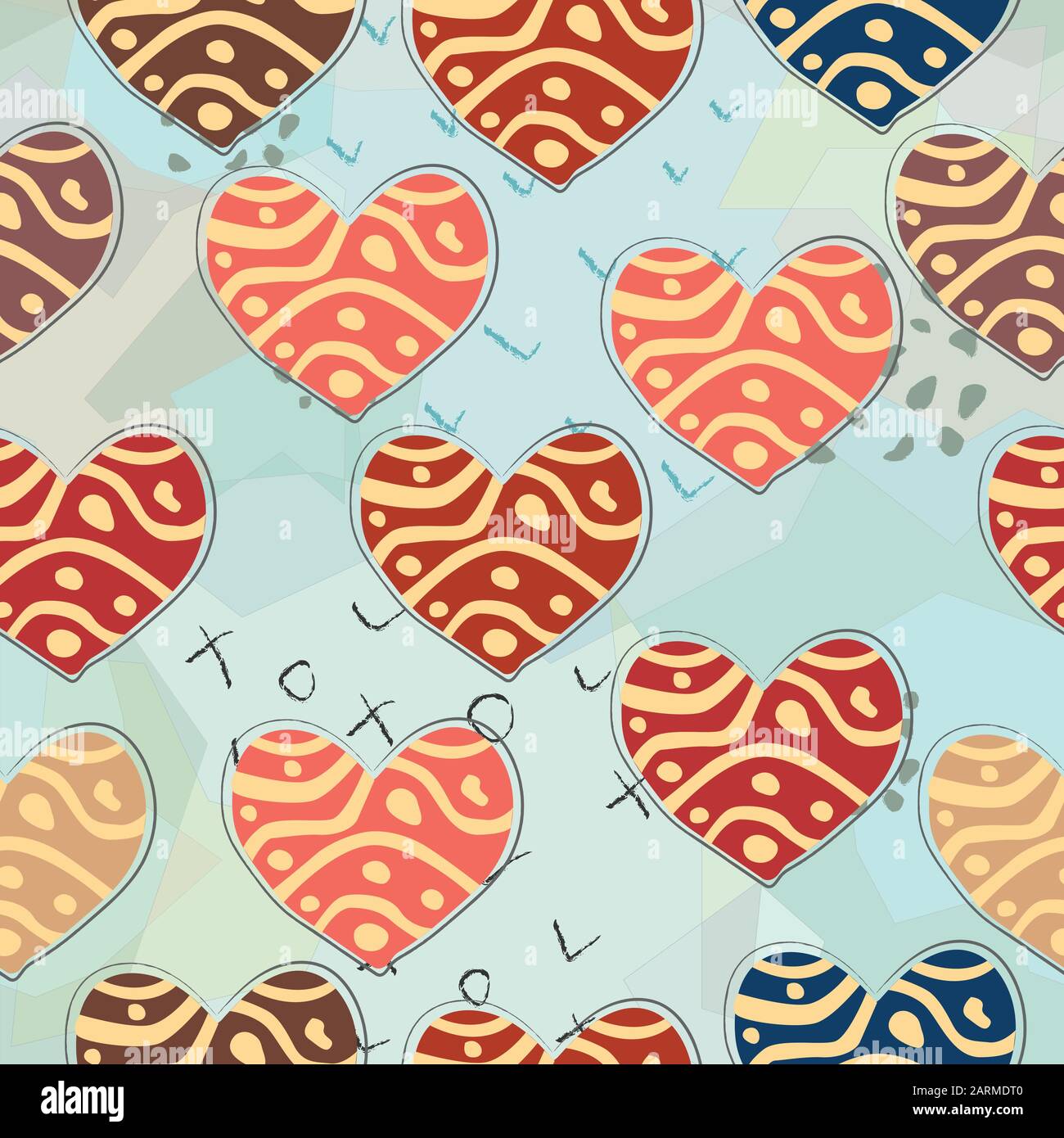 Terracotta Heart Abstract Seamless Pattern. Modern Digital Design ...