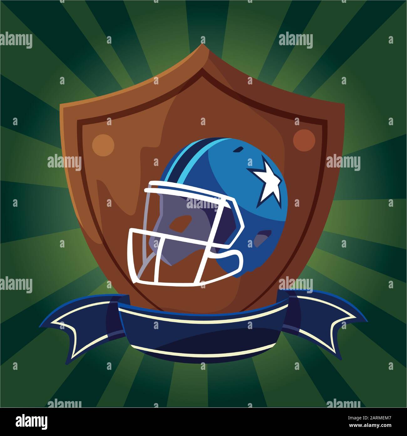 american football helmet in shield with ribbon vector illustration ...