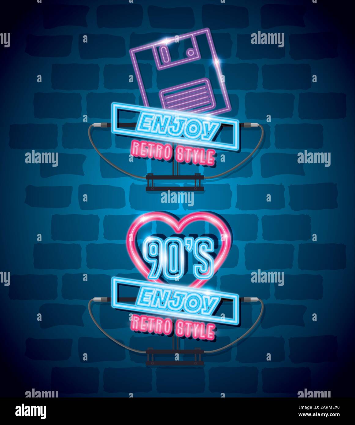 set of labels nineties retro style neon light Stock Vector Image & Art ...