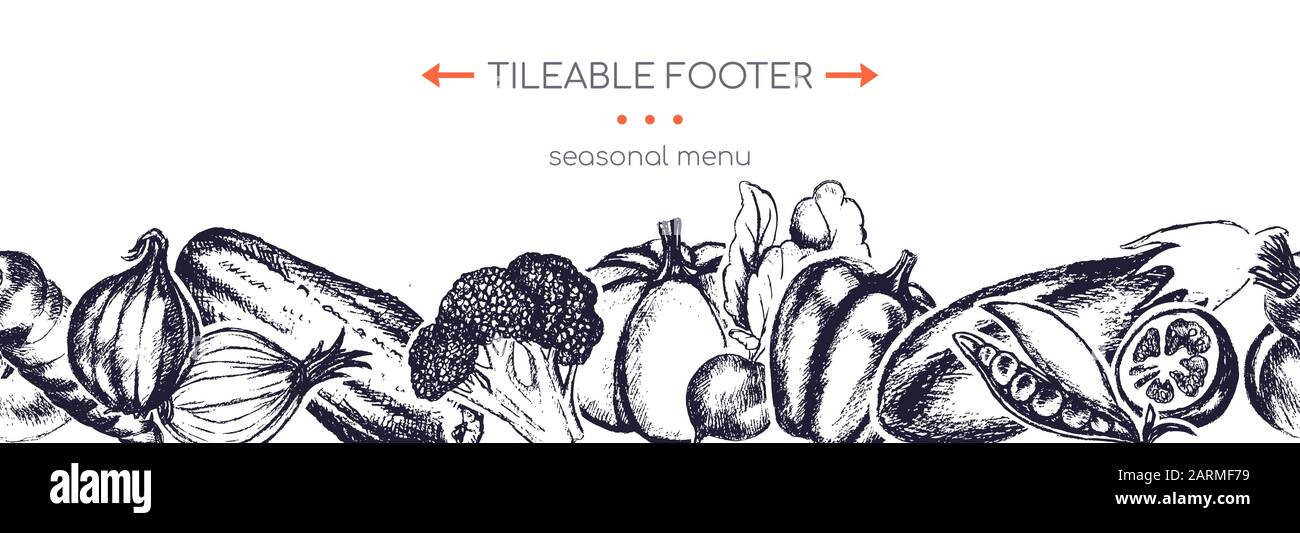 Organic vegetables - hand drawn vector seamless footer Stock Vector ...