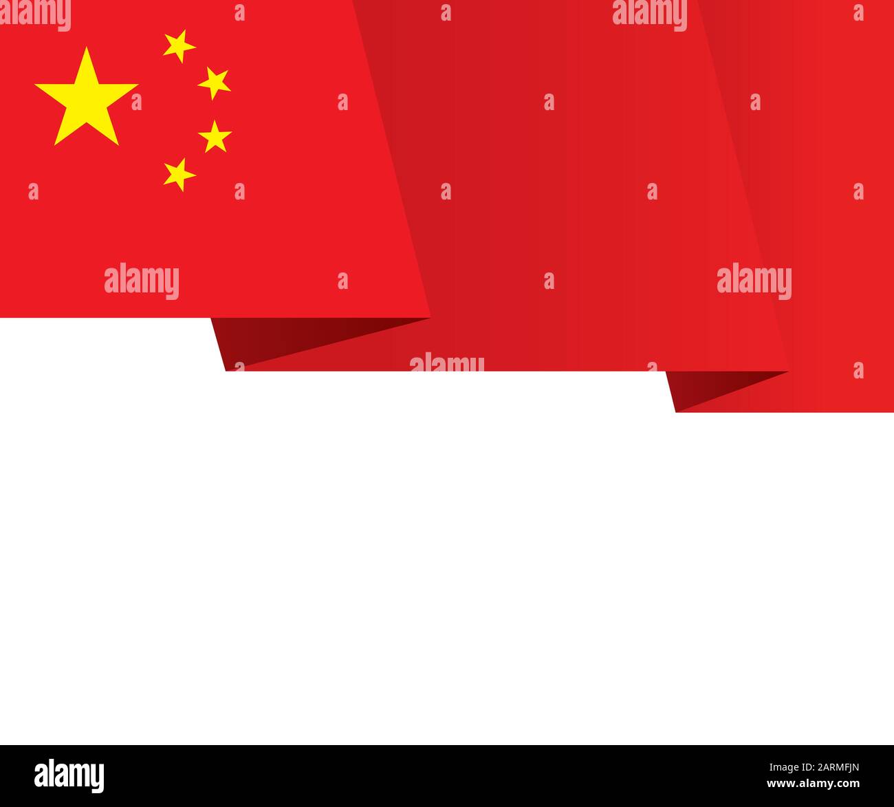 China fluttering waving flag. Red banner with five golden stars ...