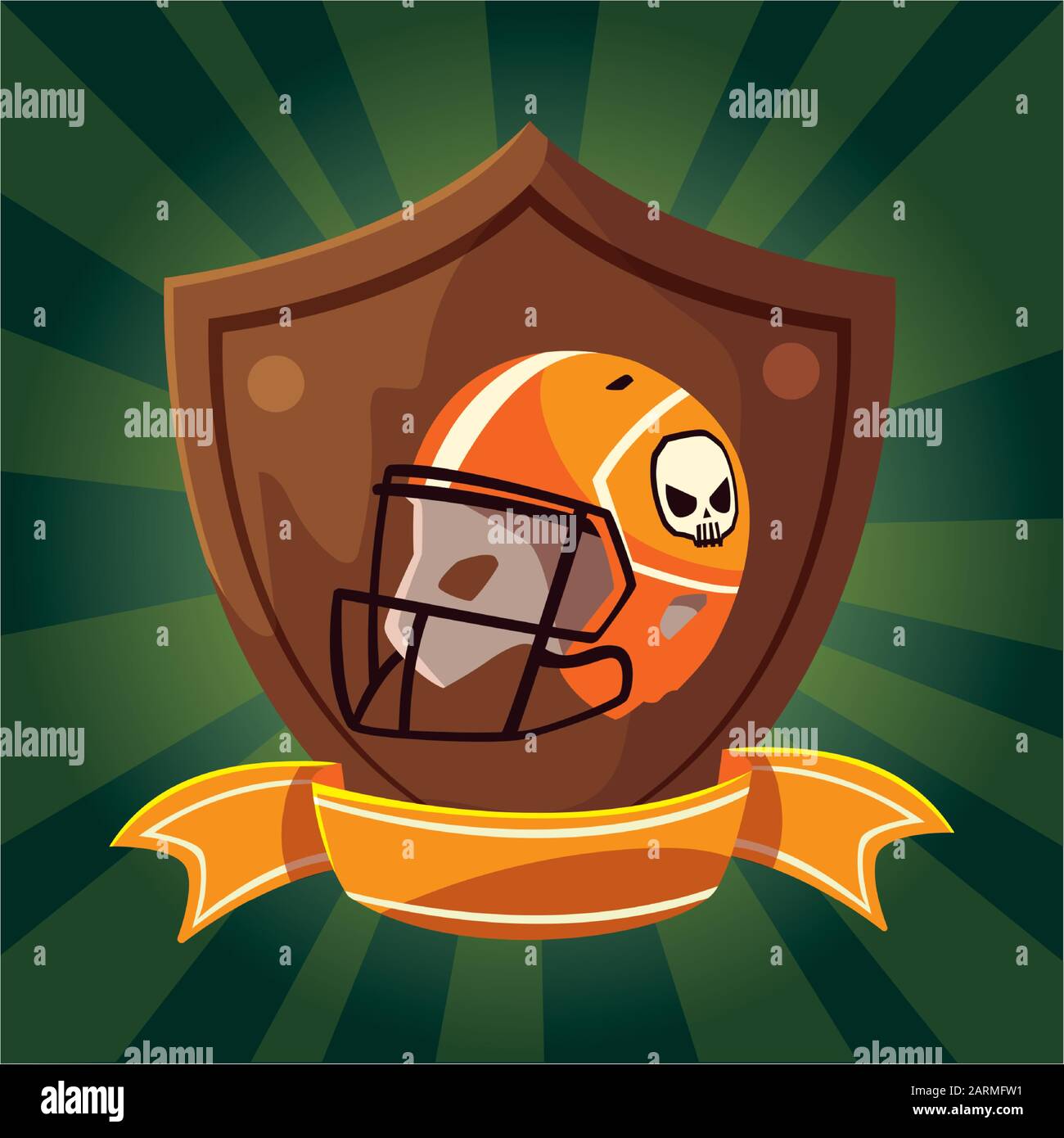 american football helmet in shield with ribbon vector illustration ...