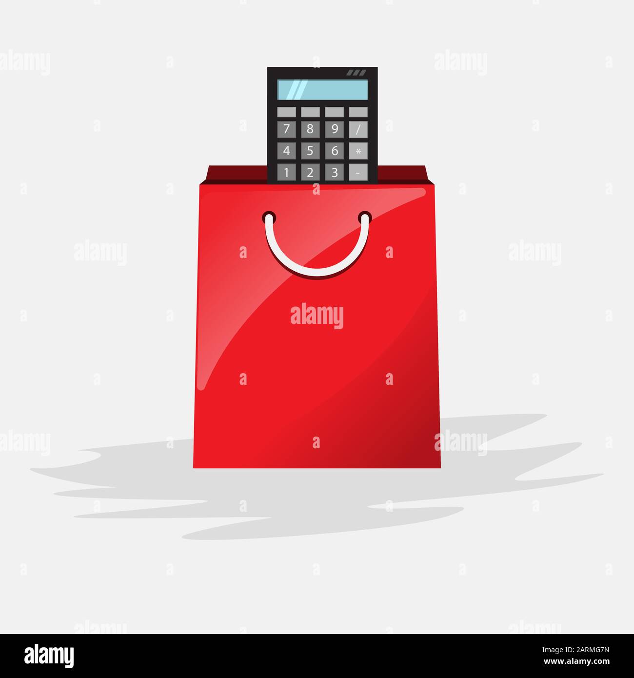 Calculate your shopping. Calculator in shopping bag. Cartoon style ...