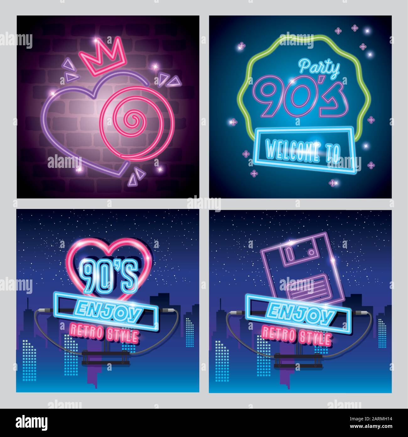 set of labels retro style neon light Stock Vector Image & Art - Alamy