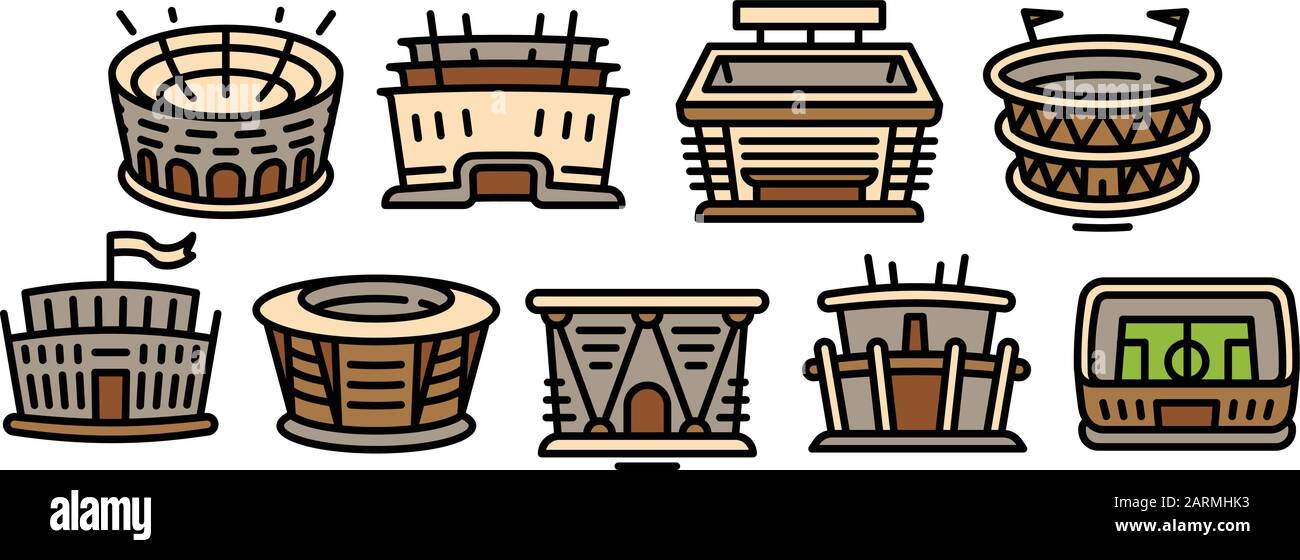 Arena icons set. Outline set of arena vector icons for web design ...