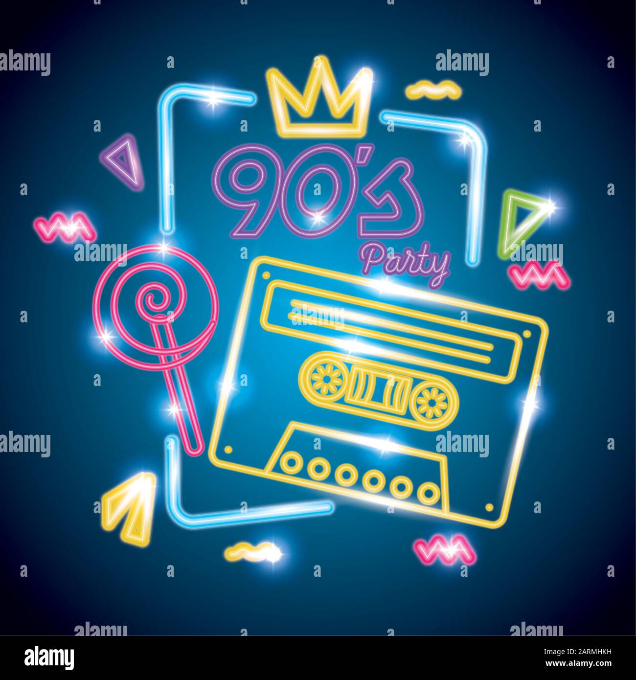 cassette with candy of nineties retro neon light Stock Vector Image ...