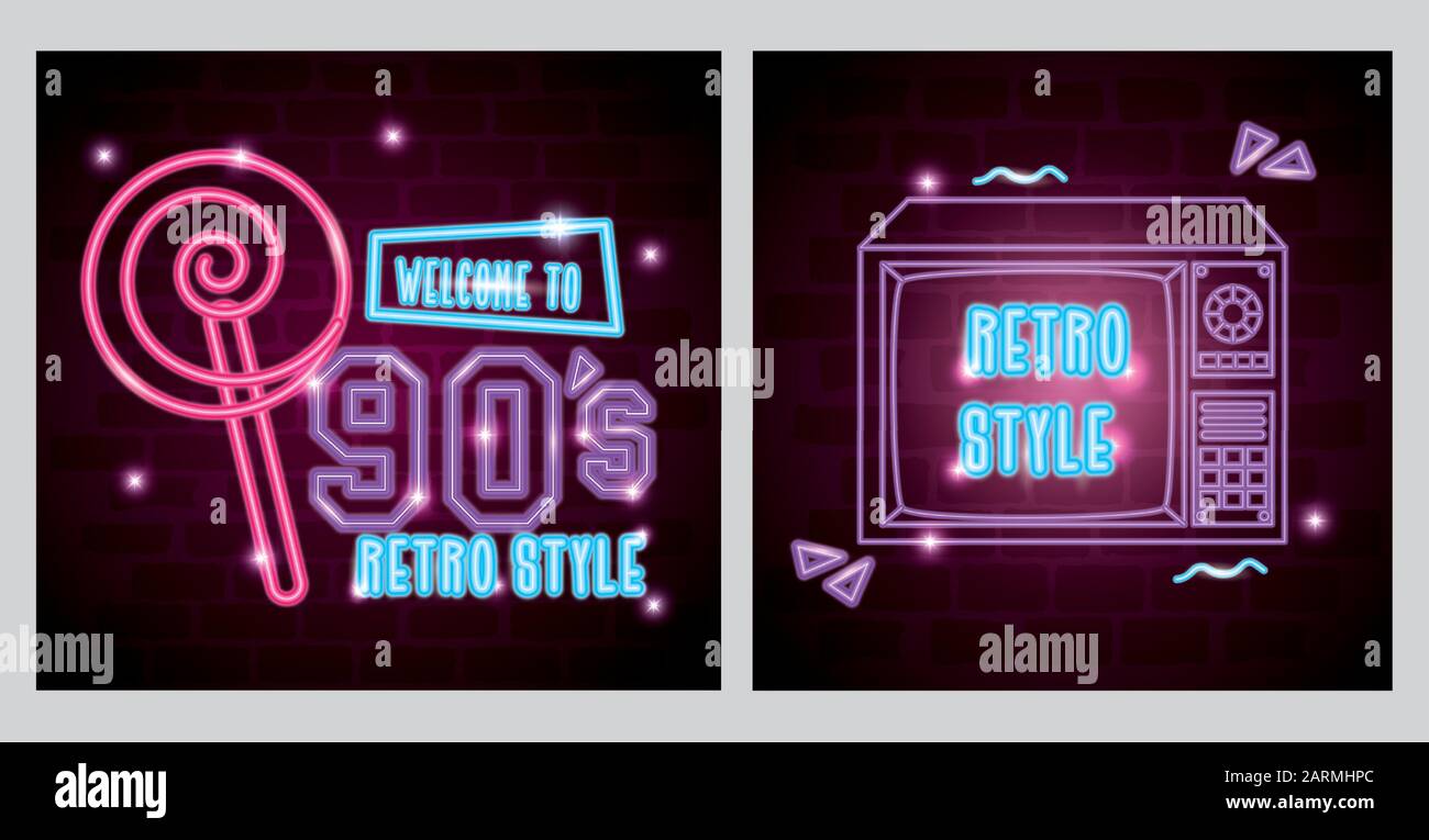 set of labels retro style neon light Stock Vector Image & Art - Alamy