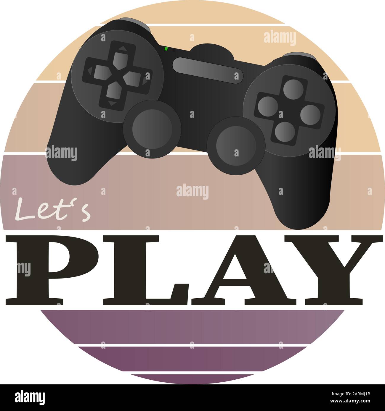 90s themed badge with gamepad textured vector illustration and Let's ...
