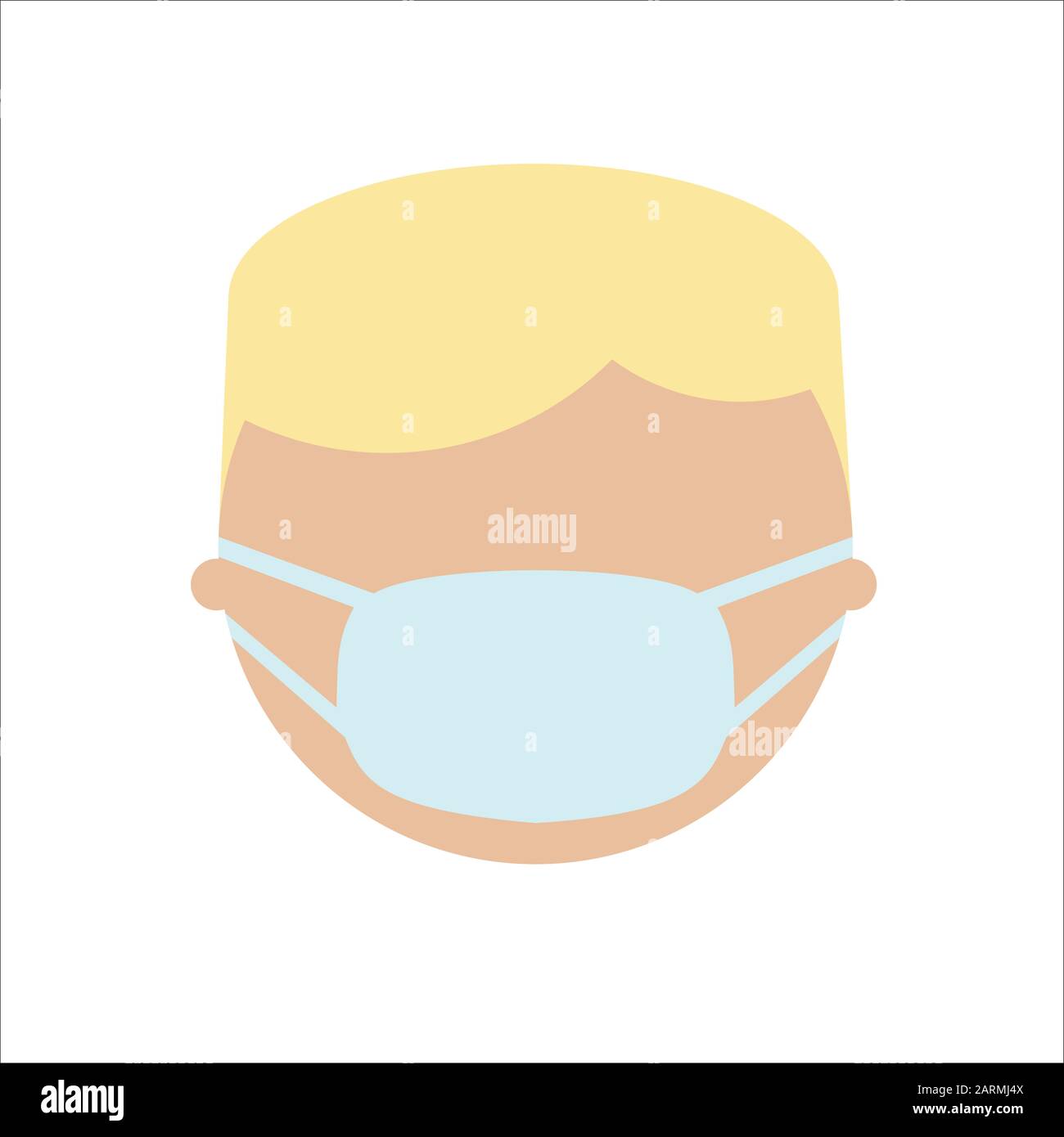 European blonde man in mask, flat character. Face in breathing mask ...