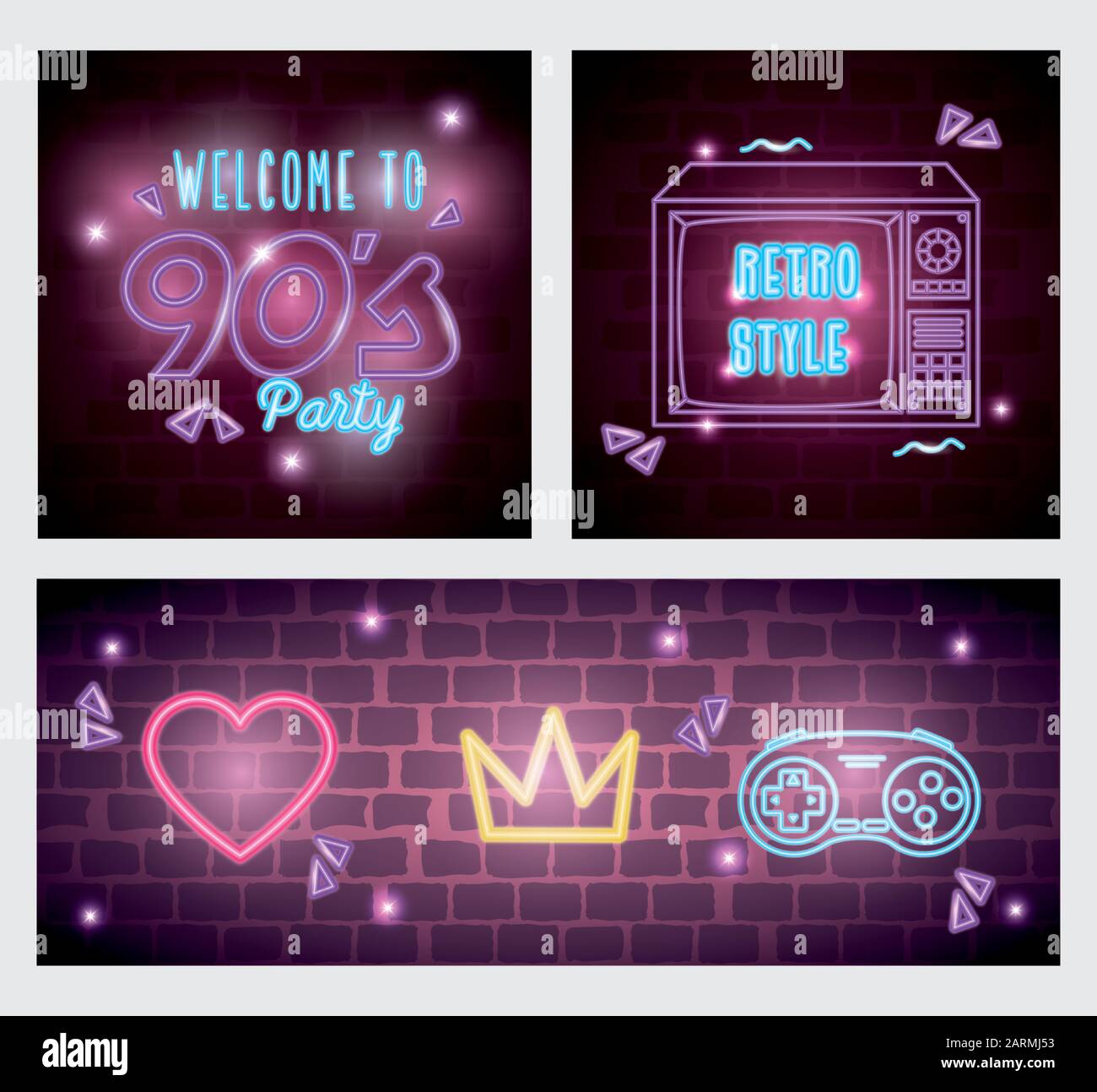 set of labels retro style neon light Stock Vector Image & Art - Alamy