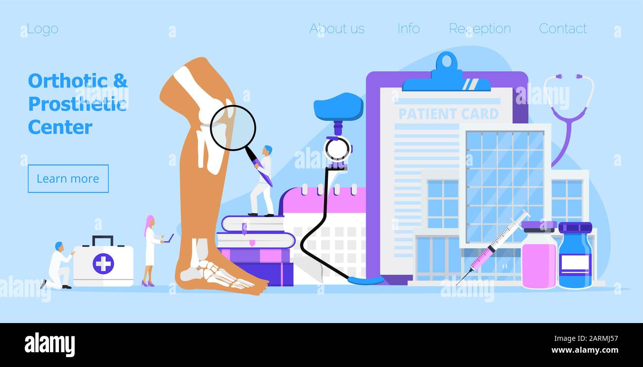 Prothesis and orthopedic center concept vector for website. Tiny ...