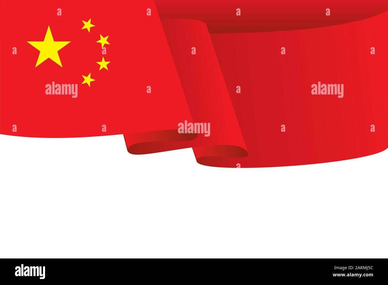 China fluttering waving national flag. Red banner with five golden ...