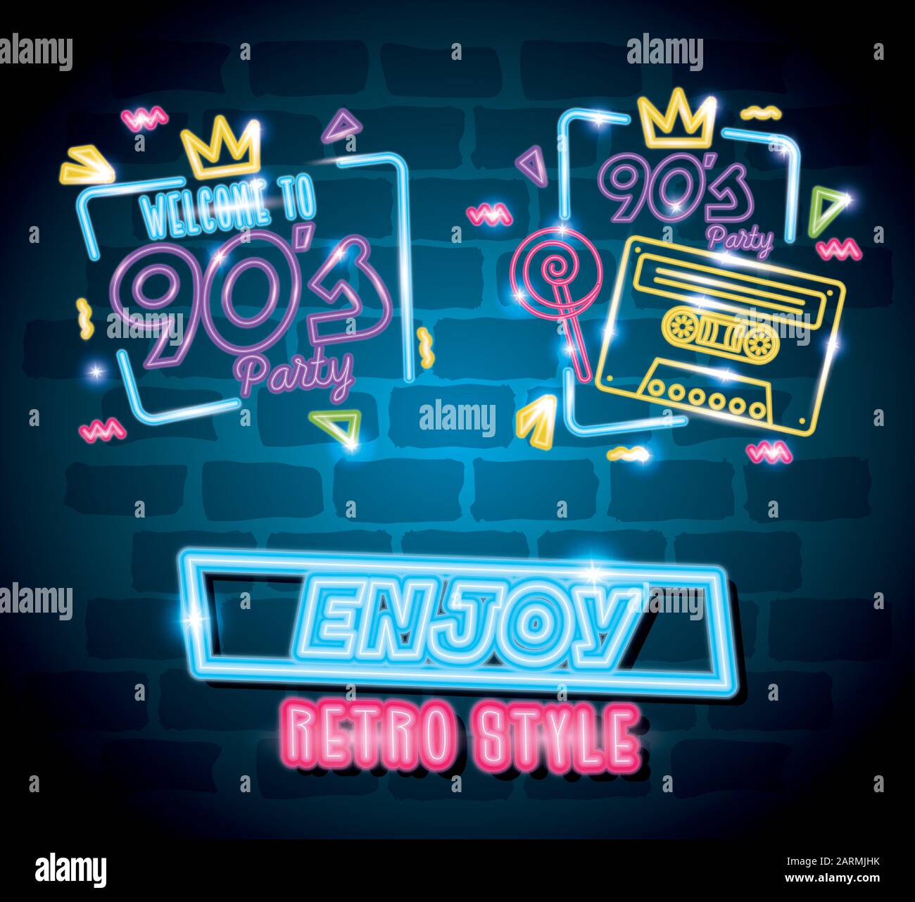 set of labels retro style neon light Stock Vector Image & Art - Alamy