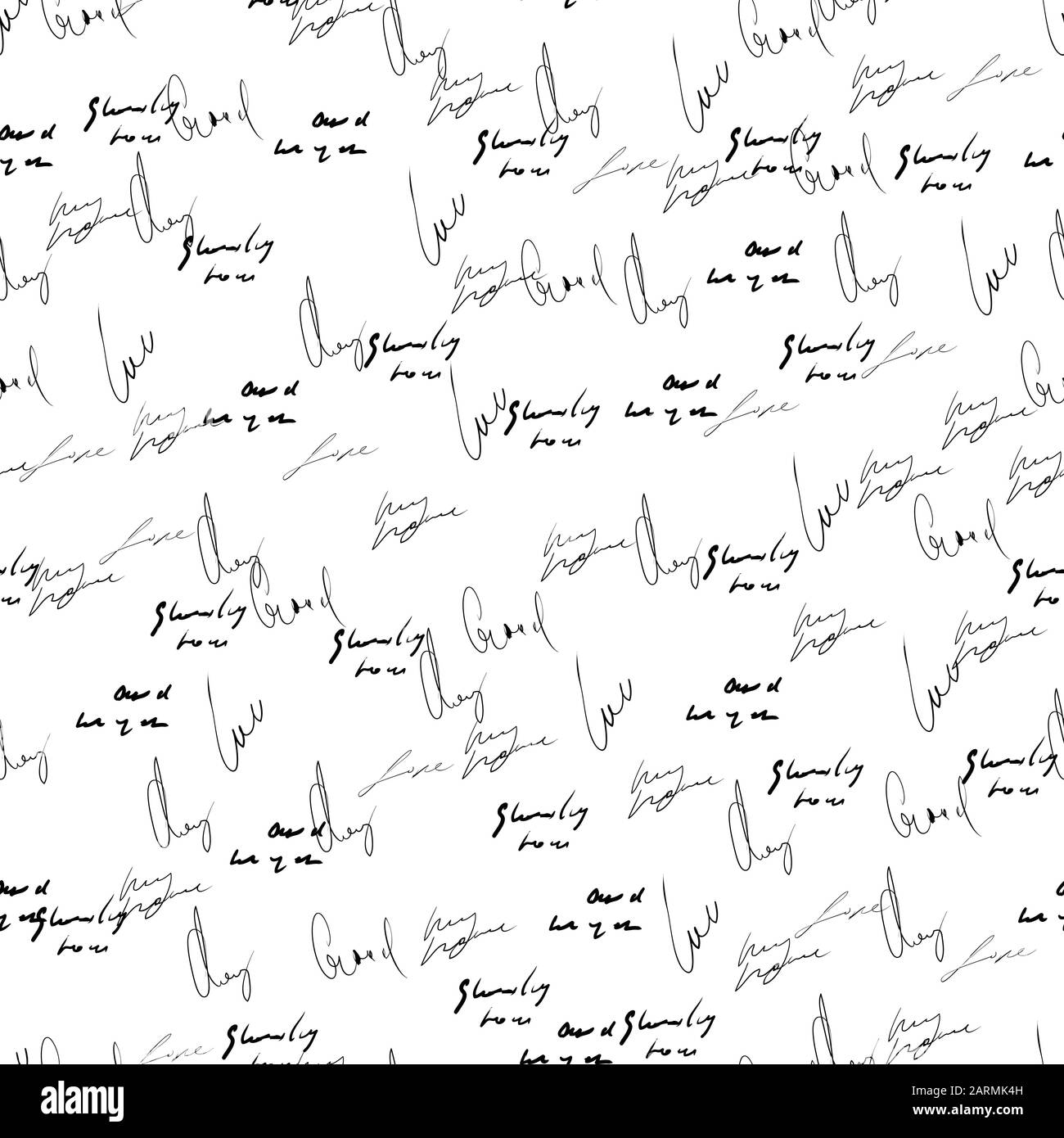 Seamless abstract text pattern. Handwritten font on a white background ...