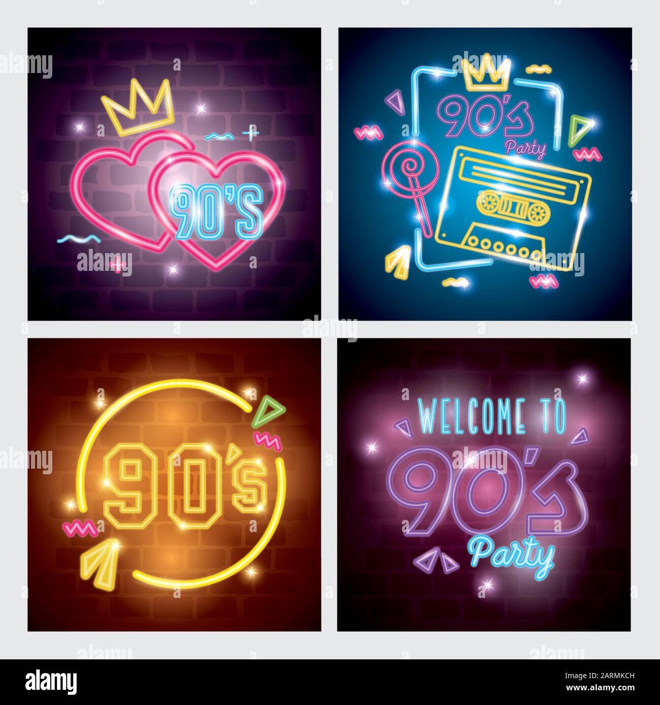 set of labels retro style neon light Stock Vector Image & Art - Alamy