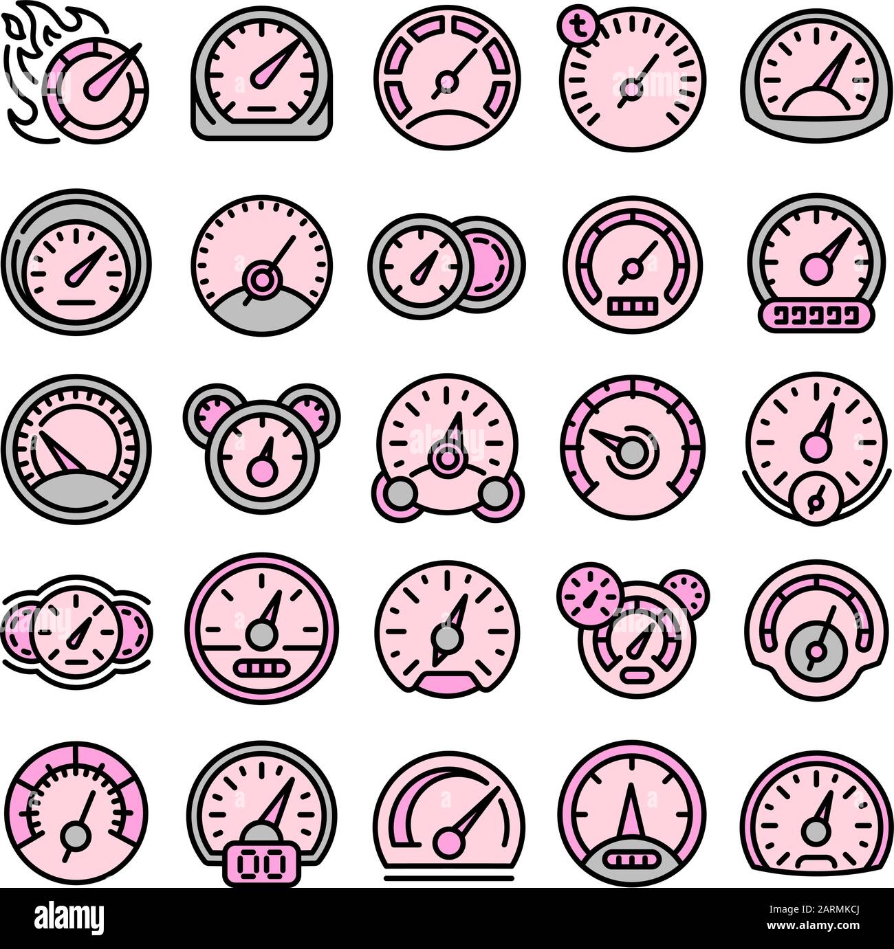 Speedometer icons set. Outline set of speedometer vector icons for web design isolated on white ...