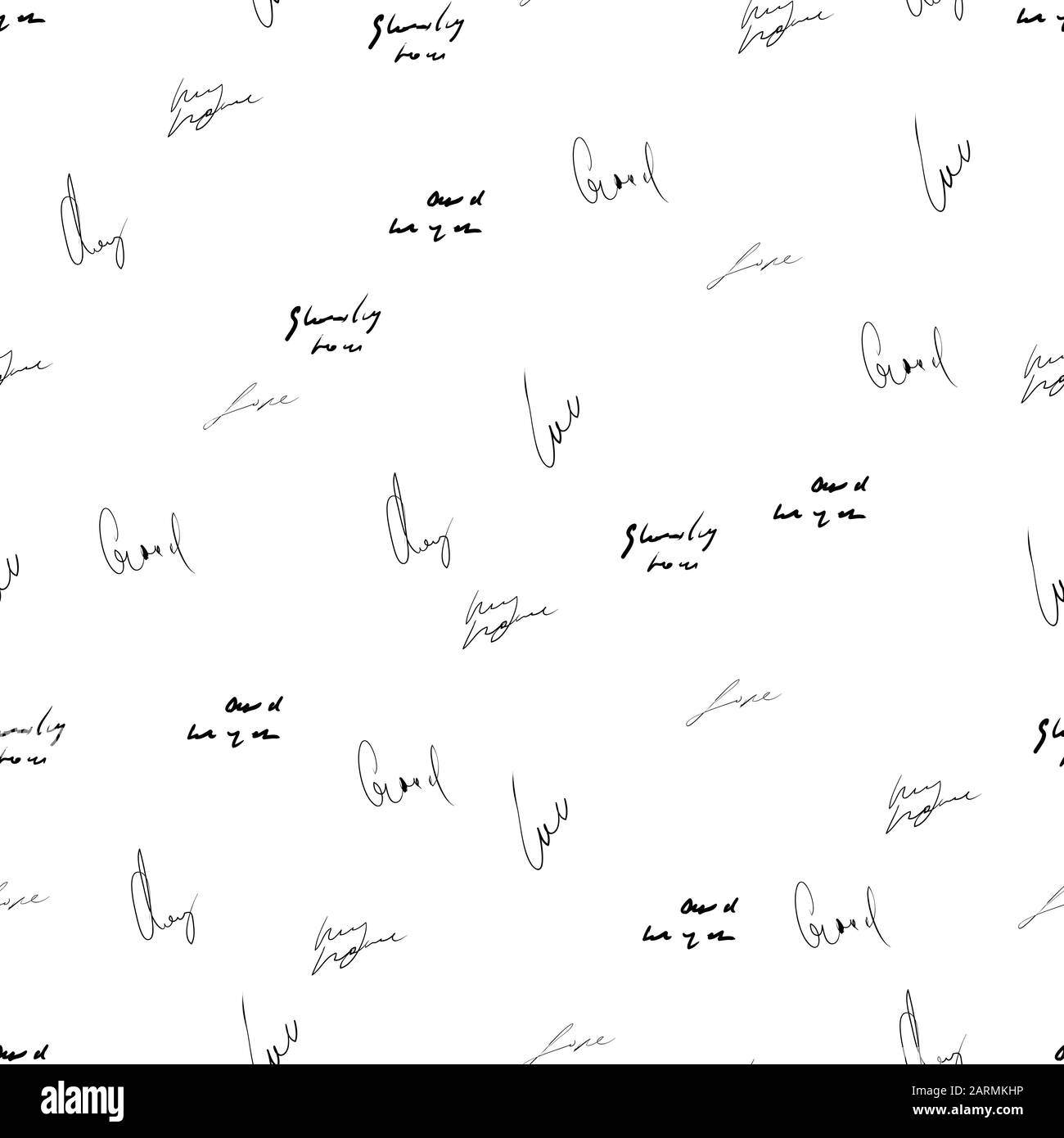 Seamless abstract text pattern. Handwritten font on a white background ...