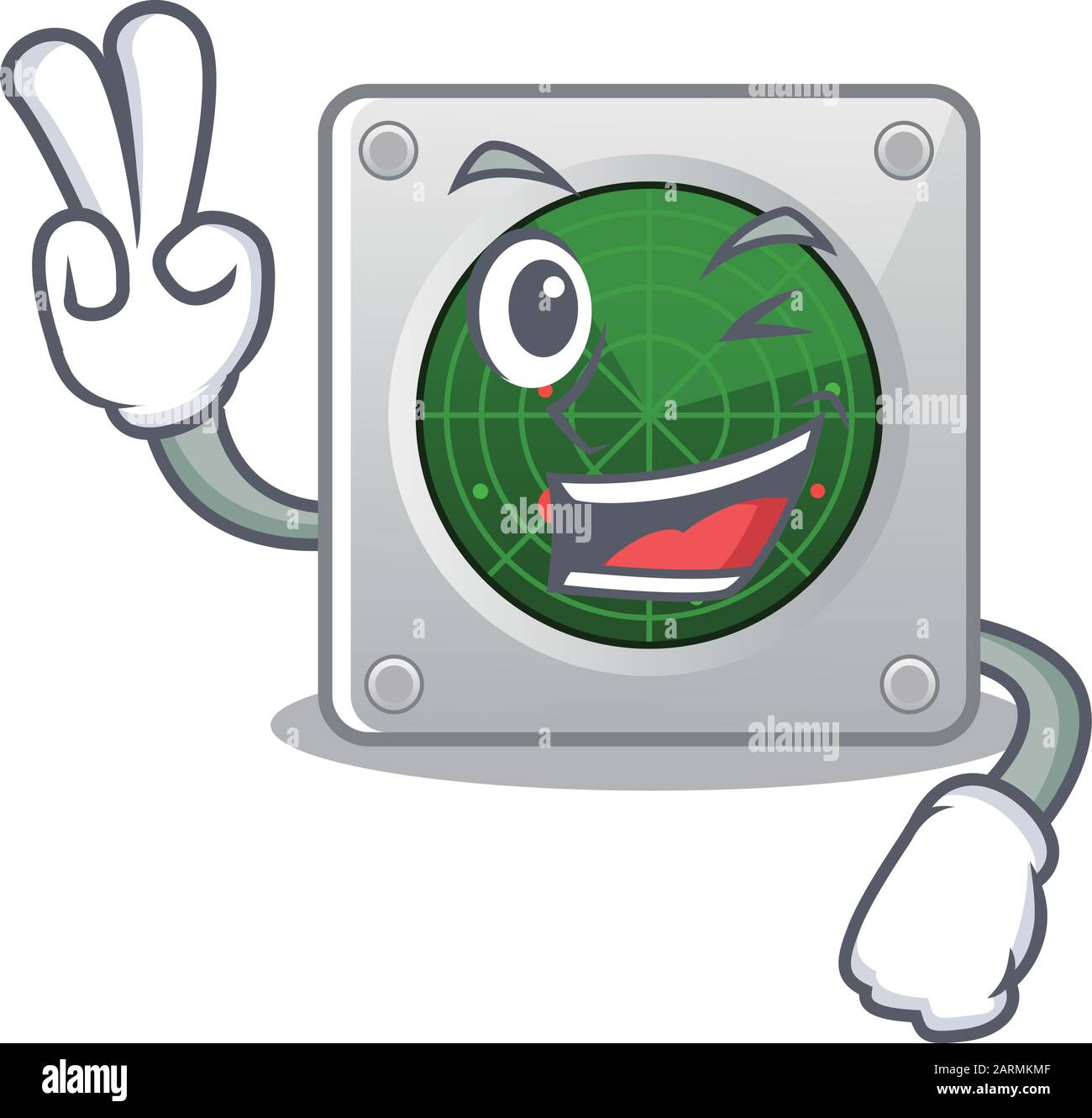Smiley mascot of radar cartoon Character with two fingers Stock Vector ...
