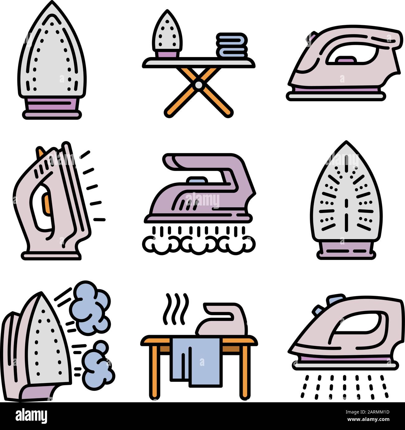 Smoothing-iron icons set. Outline set of smoothing-iron vector icons ... Smoothing-iron icons set. Outline set of smoothing-iron vector icons ...