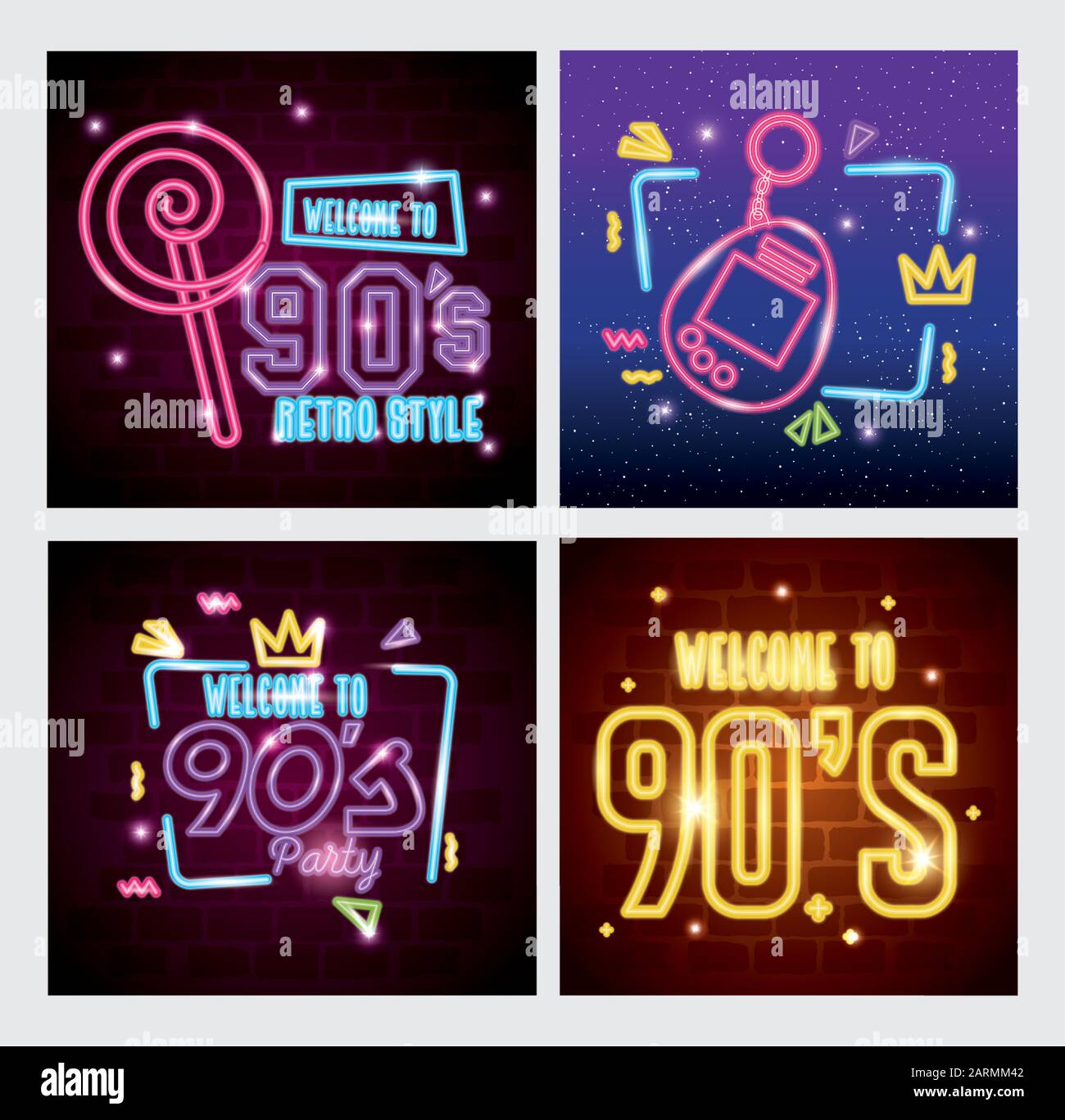 set of labels retro style neon light Stock Vector Image & Art - Alamy