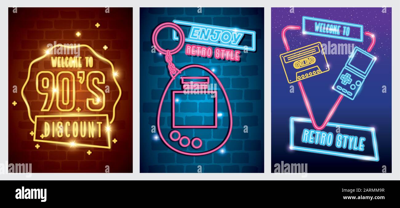 set of labels retro style neon light Stock Vector Image & Art - Alamy