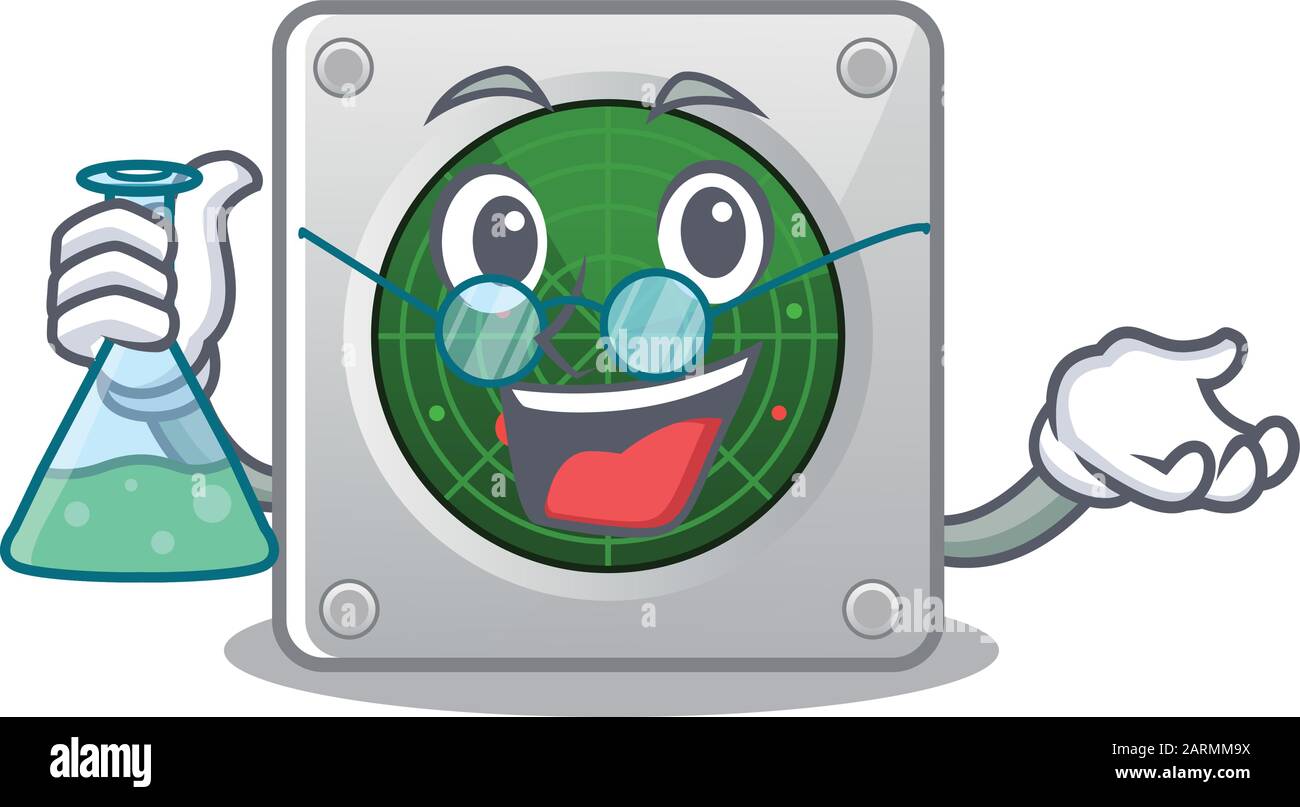 Smart Professor radar cartoon character with glass tube Stock Vector ...