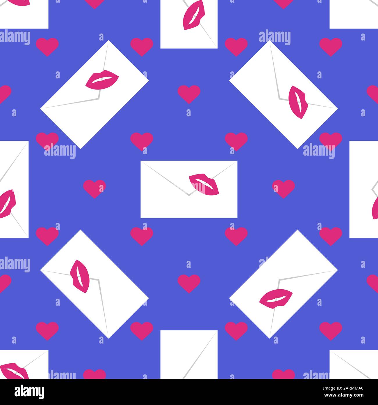 Vector seamless pattern Happy Valentine's Day. Envelope with lipstick ...