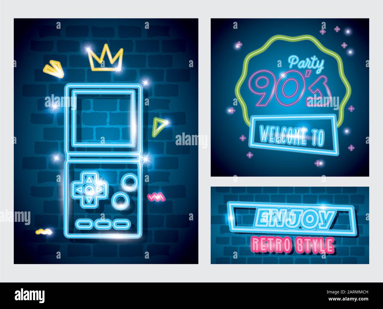 set of labels retro style neon light Stock Vector Image & Art - Alamy
