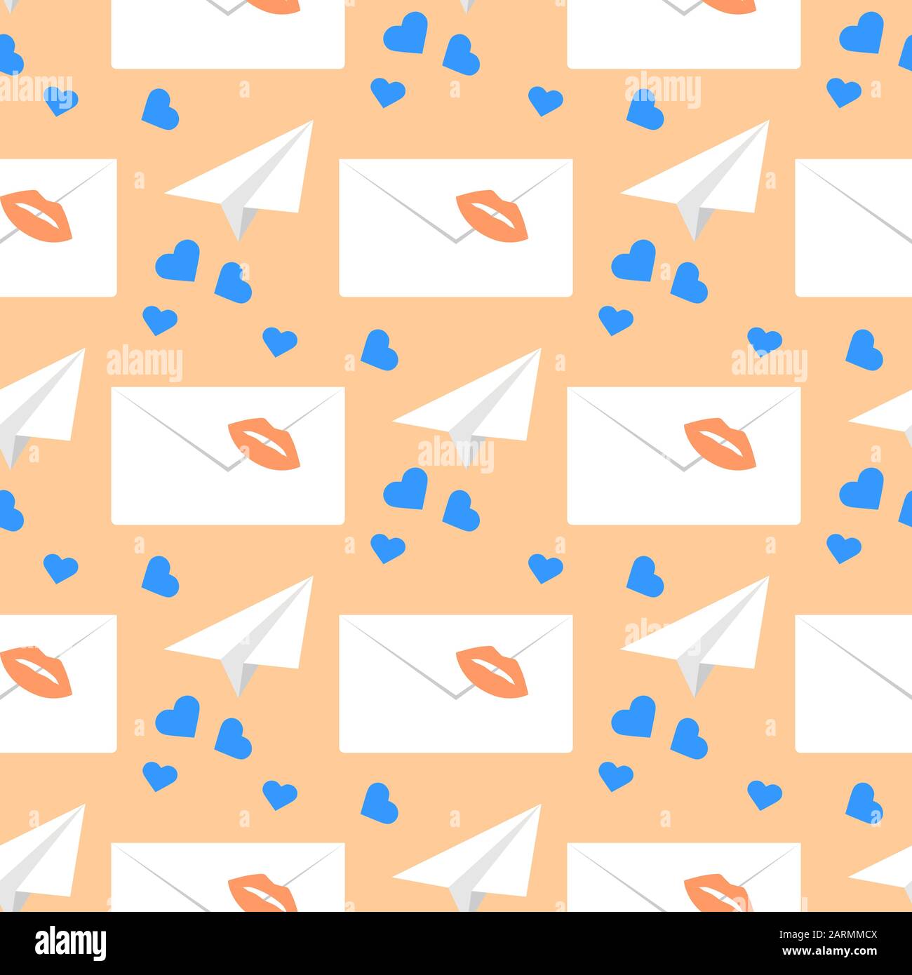 Vector seamless pattern Happy Valentine's Day. Envelope with lipstick ...