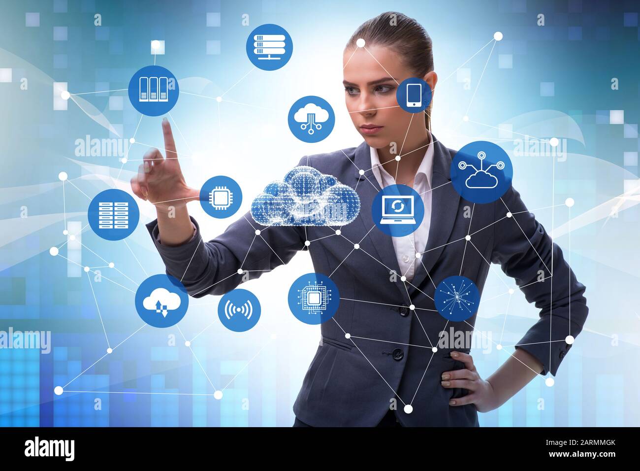 The cloud computing concept with woman pressing buttons Stock Photo - Alamy