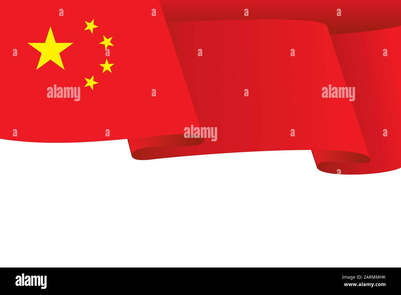 China fluttering waving national flag. Red banner with five golden ...