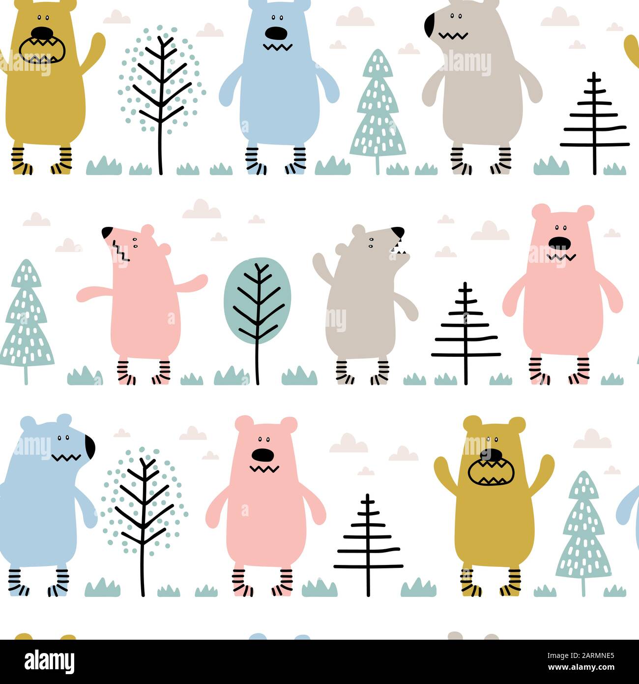 Seamless childish pattern with cute dancing bears Stock Vector Image ...
