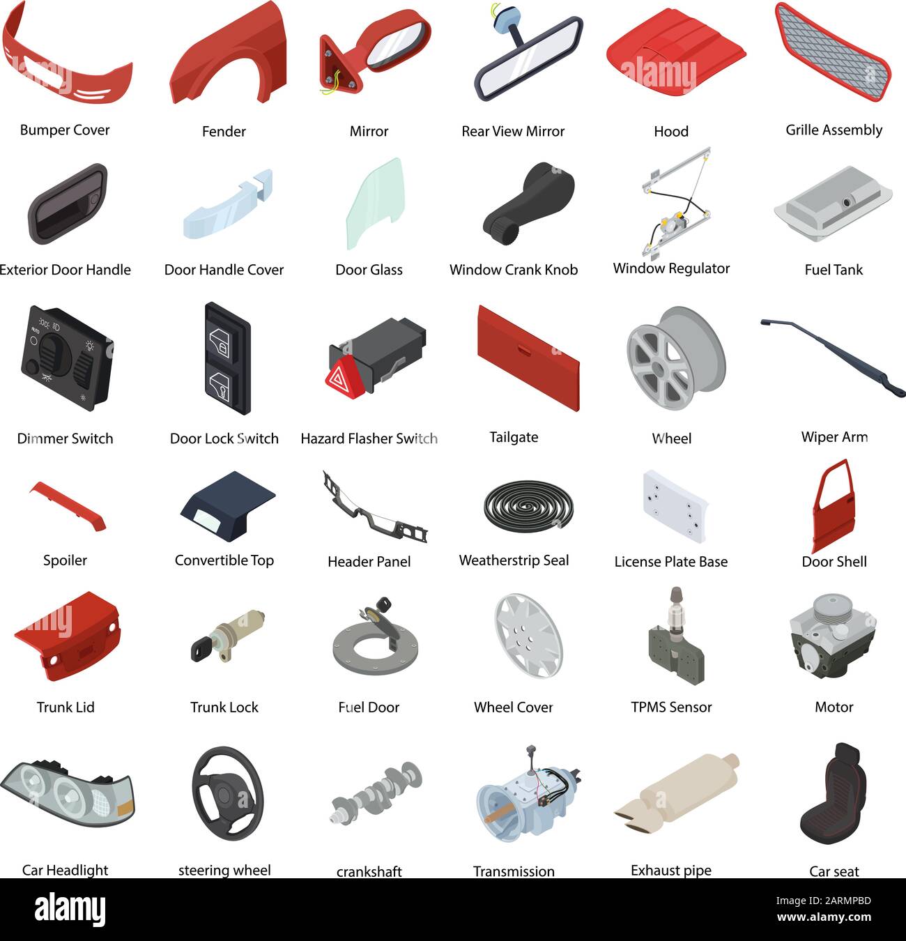 Car parts icons set. Isometric set of car parts vector icons for web ...
