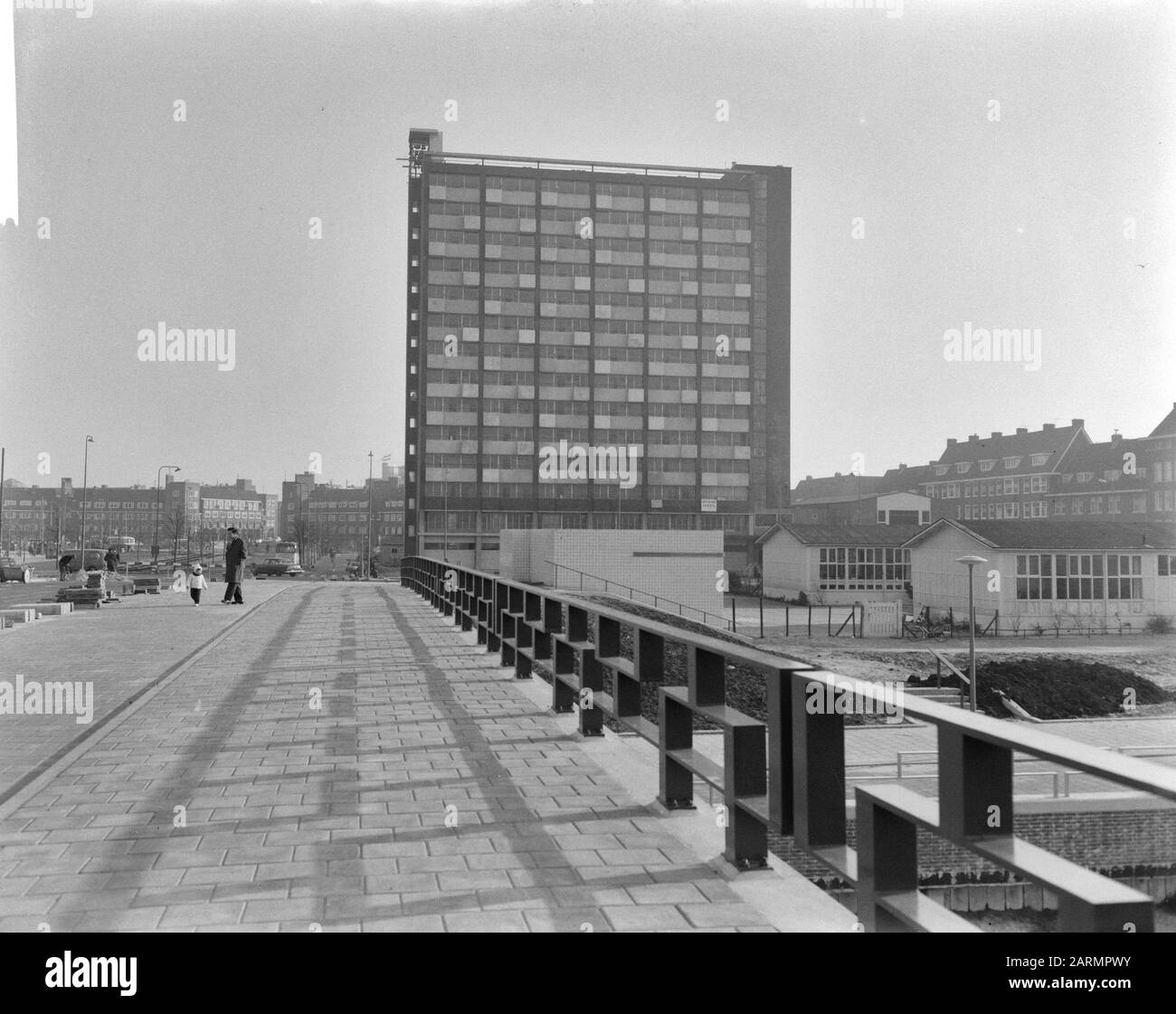 High rise apartment buildings modern architecture Black and White Stock ...