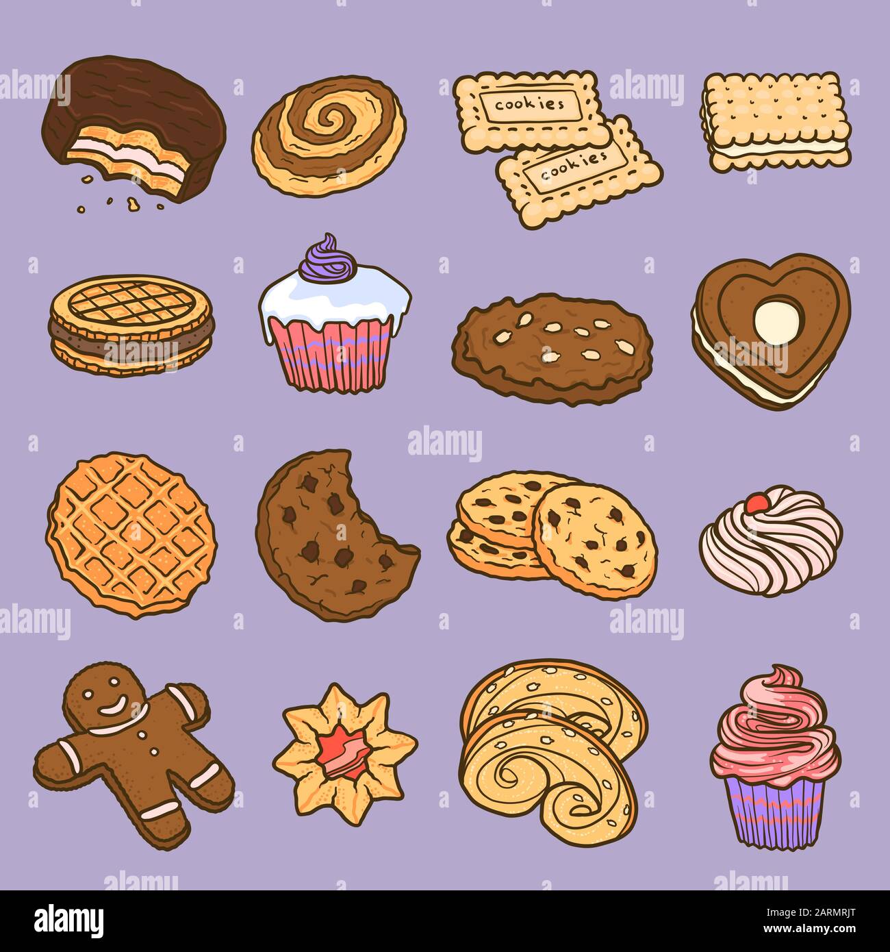 Biscuit icons set. Hand drawn set of biscuit vector icons for web ...