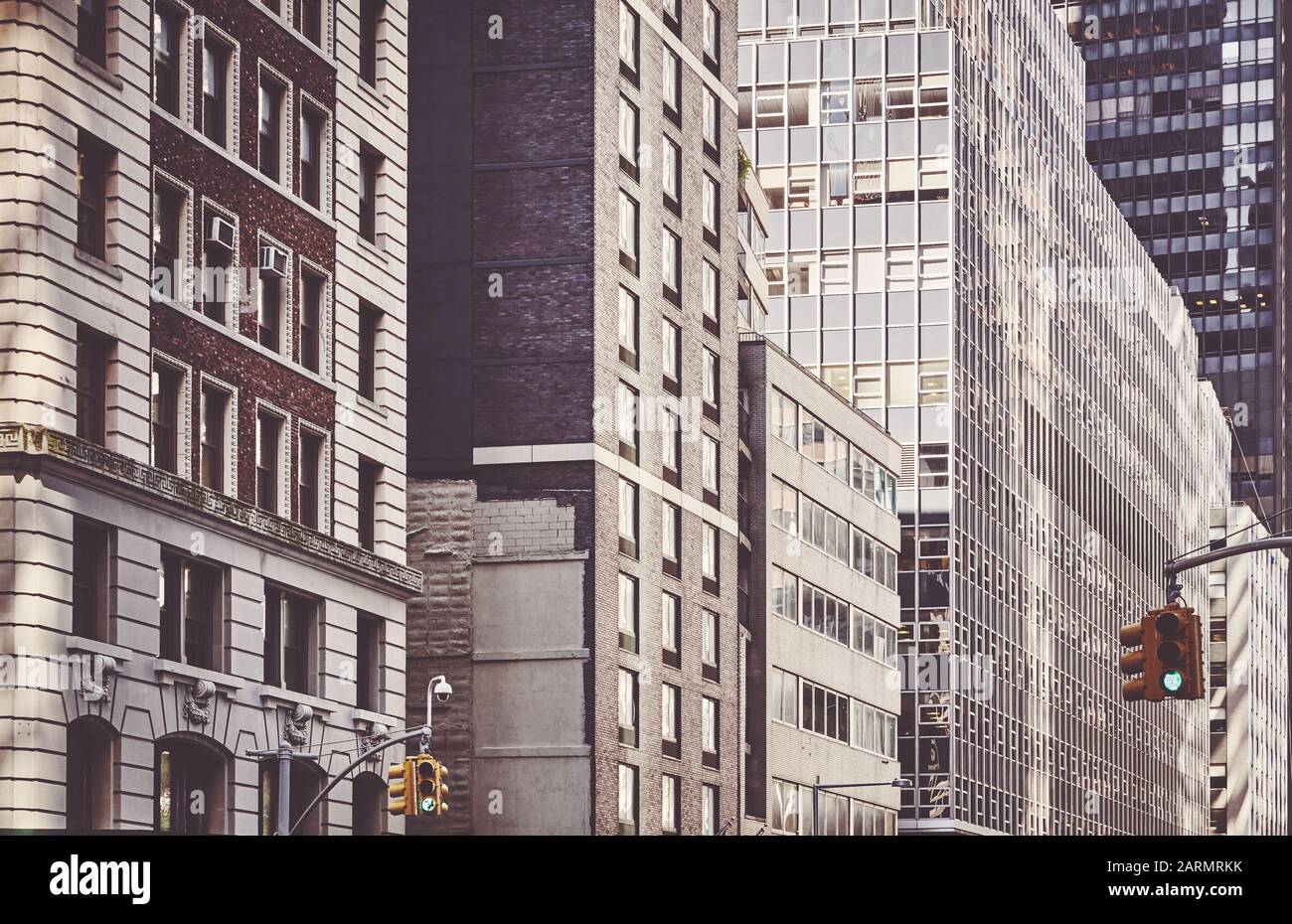 Manhattan diverse architecture, color toned picture, New York City, USA ...