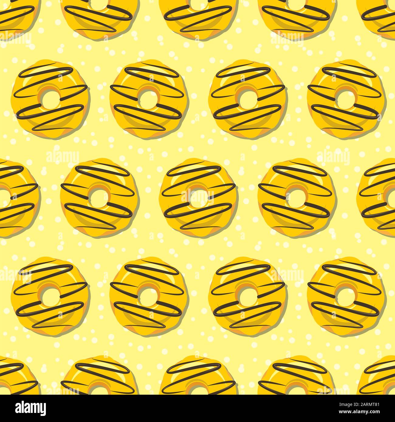 Donut seamless pattern. Sweet sugar icing donuts in the yellow glaze on ...