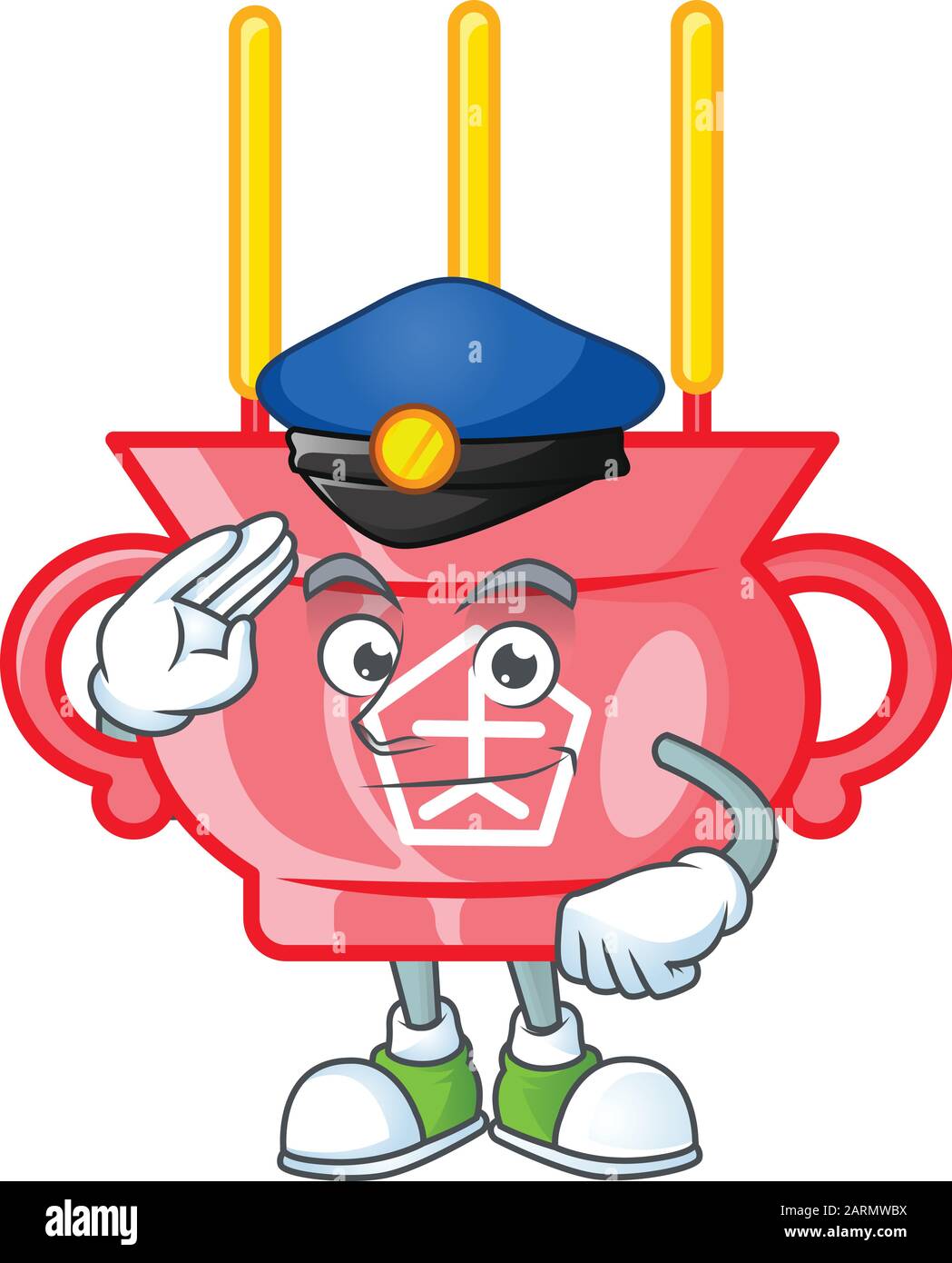 A character design of chinese red incense in a Police officer costume ...