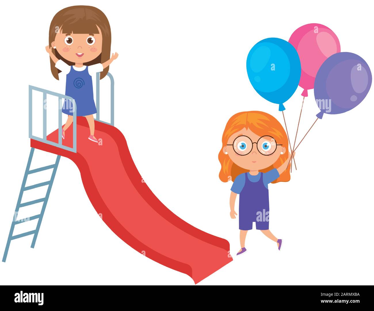 cute little girls with children and balloons helium Stock Vector Image ...