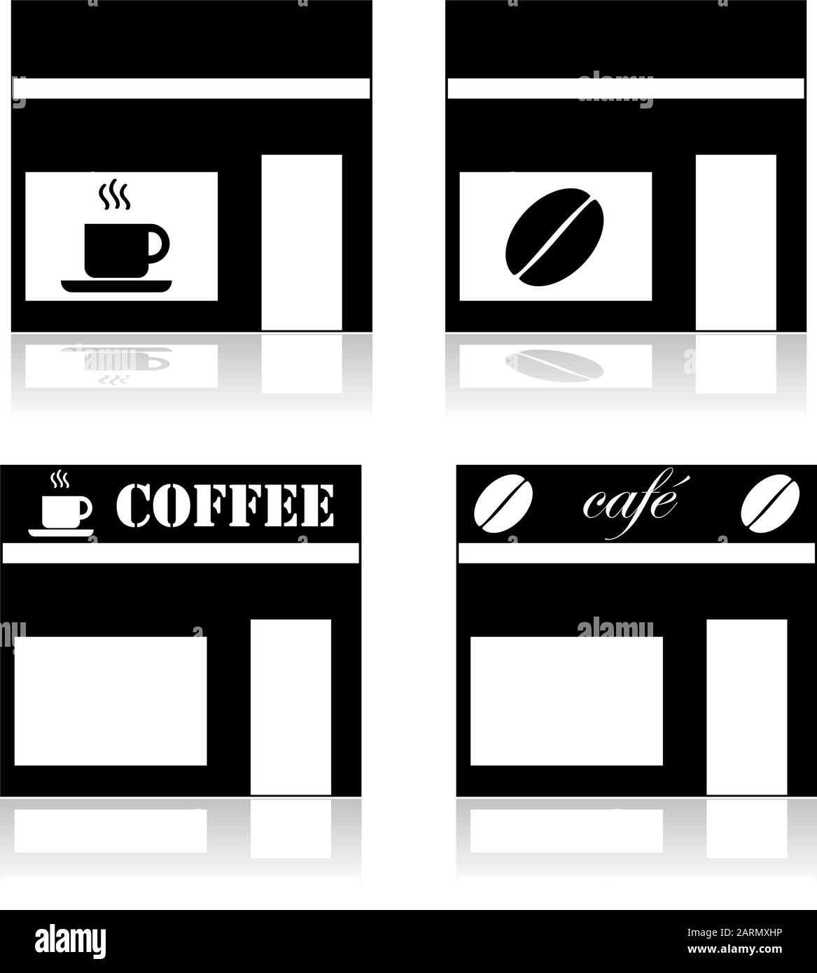 Icon set showing a coffee shop represented in four different ways Stock ...